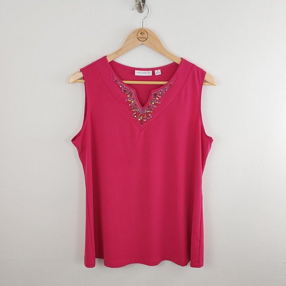 Susan Graver Tops Susan Graver Liquid Knit Hot Pink Sleeveless